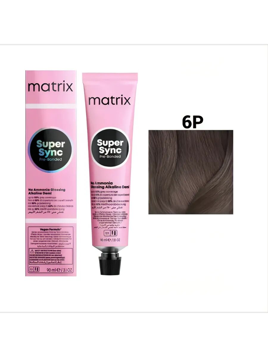Краска для волос Matrix Coloring Hair Super Sync Pre-Bonded, Деми-перманентный краситель для волос, 6P