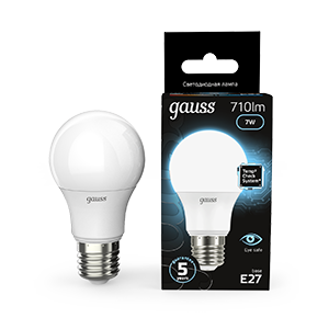 Лампа светодиодная Gauss Black A60, мощность 7Вт, световой поток 710 лм, цветовая температура 4100К, цоколь E27