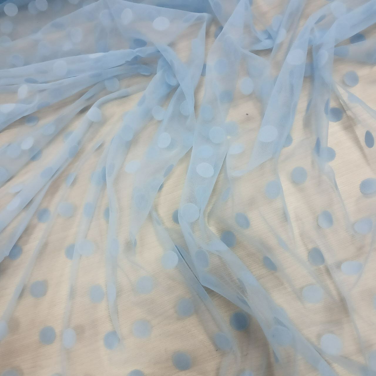 Сетка флок неэластичная ткань для шитья 1м цв. голубой