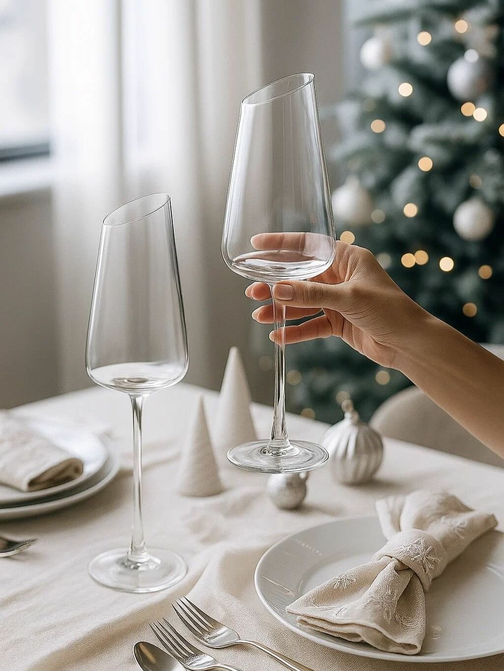 Набор бокалов для шампанского скошенный край "The edge" 2 шт, 200 мл. Коробка подходит для подарка.