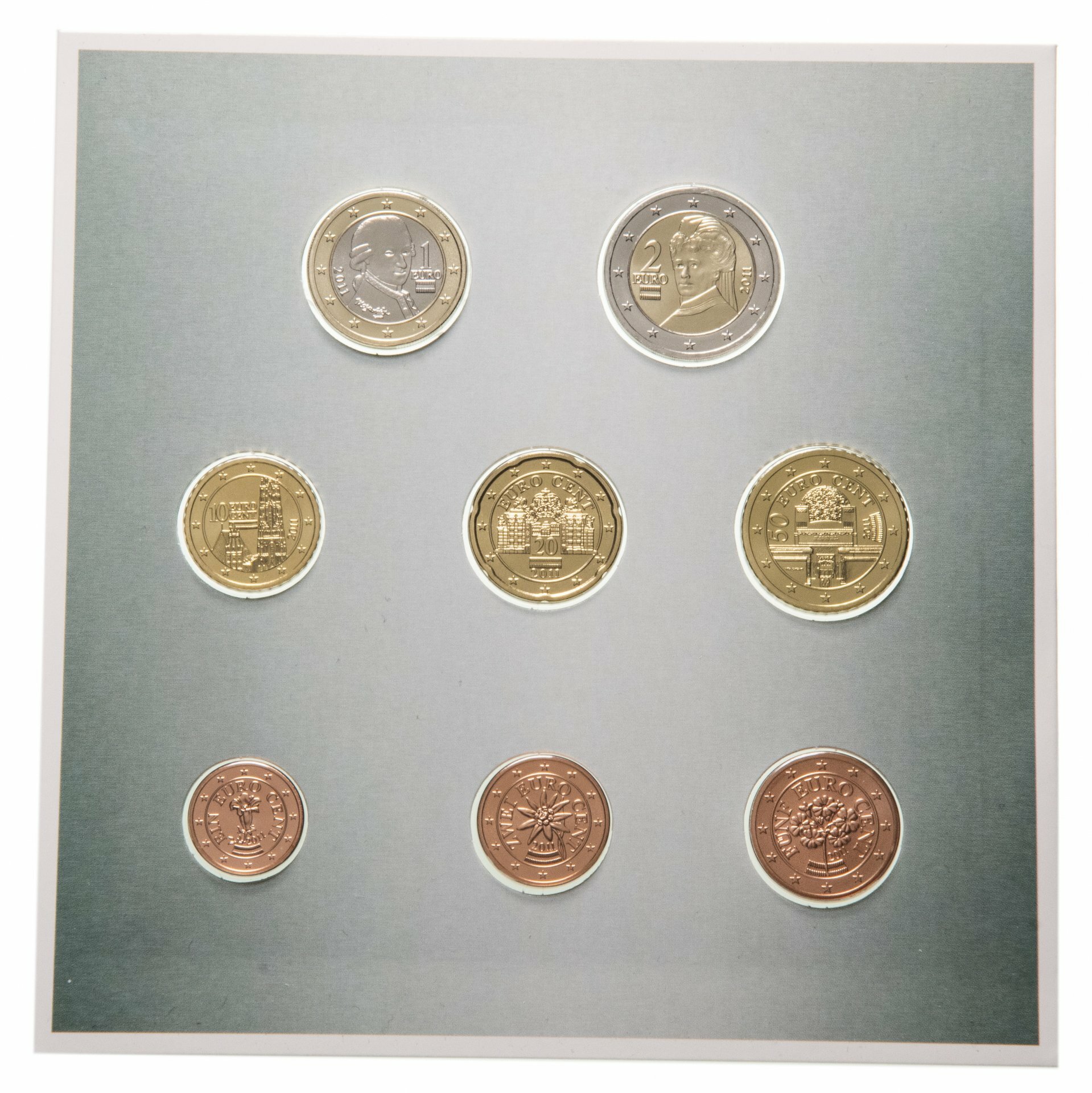Австрия 2011 официальный годовой набор евро из 8 монет в буклете, Никель, в сохранности UNC