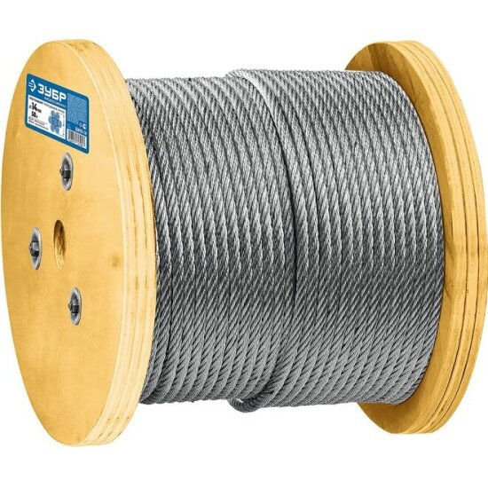 Трос Зубр грузоподъемный стальной, оцинкованный, DIN 3060, d=14 мм, L=50 м, Профессионал 30415-14