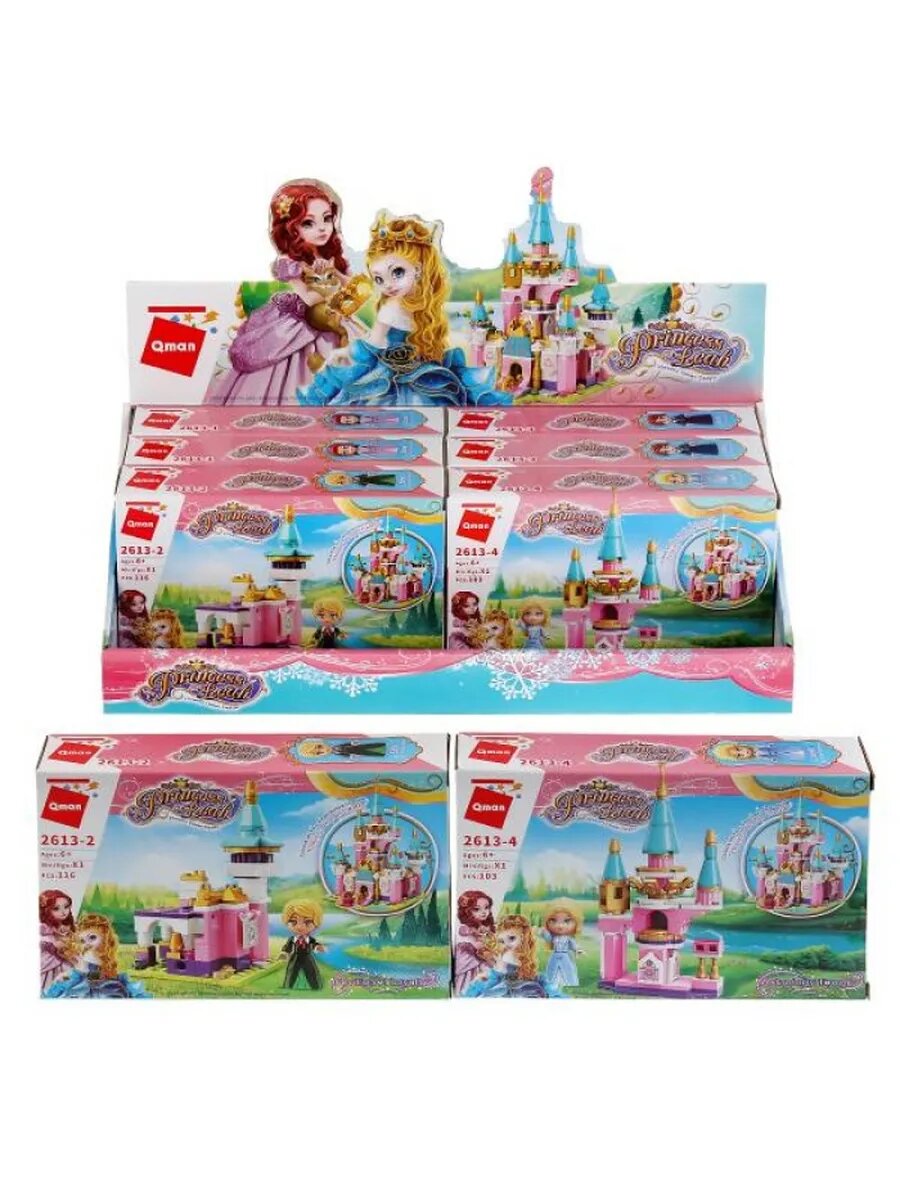 Конструктор пласт. замок с фигуркой, в ассорт. в кор. в дис