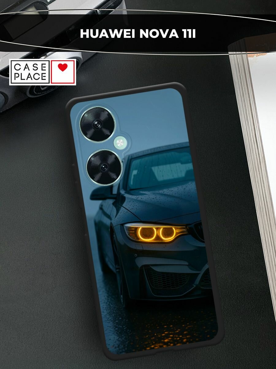 Черный матовый чехол на Huawei Nova 11i / Хуавей Нова 11i с принтом Желтая фара