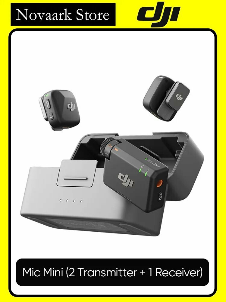 DJI Микрофон для мобильного устройства Mic Mini (2 TX + 1 RX + Charging Case), черный матовый, черно-серый