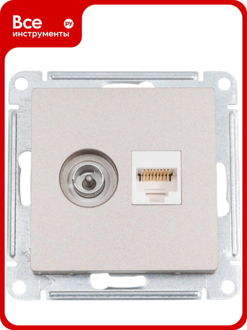 Розетка ТВ + компьютерная RJ45 Systeme Electric AtlasDesign 2-ая Шампань категории 5Е ATN000589