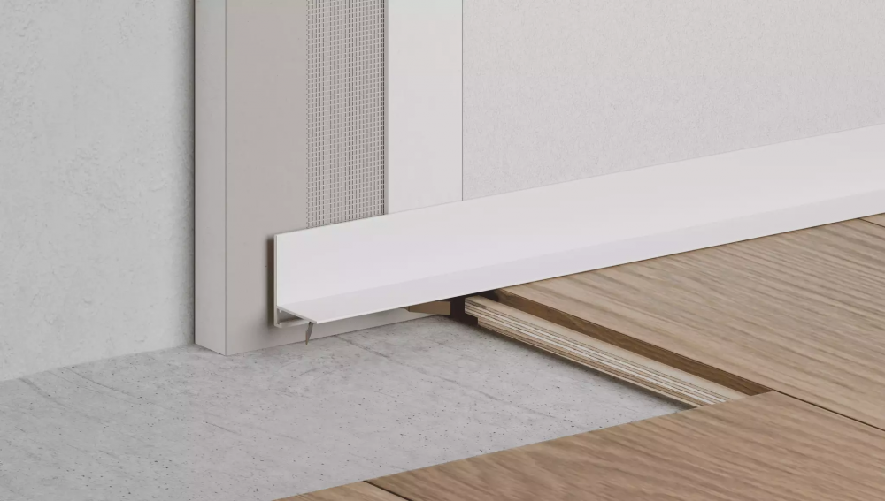 Микроплинтус L-Образный для Пола Лайн Ликорн C-05.25.4L Белый в Комплекте с Пружинами В26хТ16хД2500 мм / DeArtio.