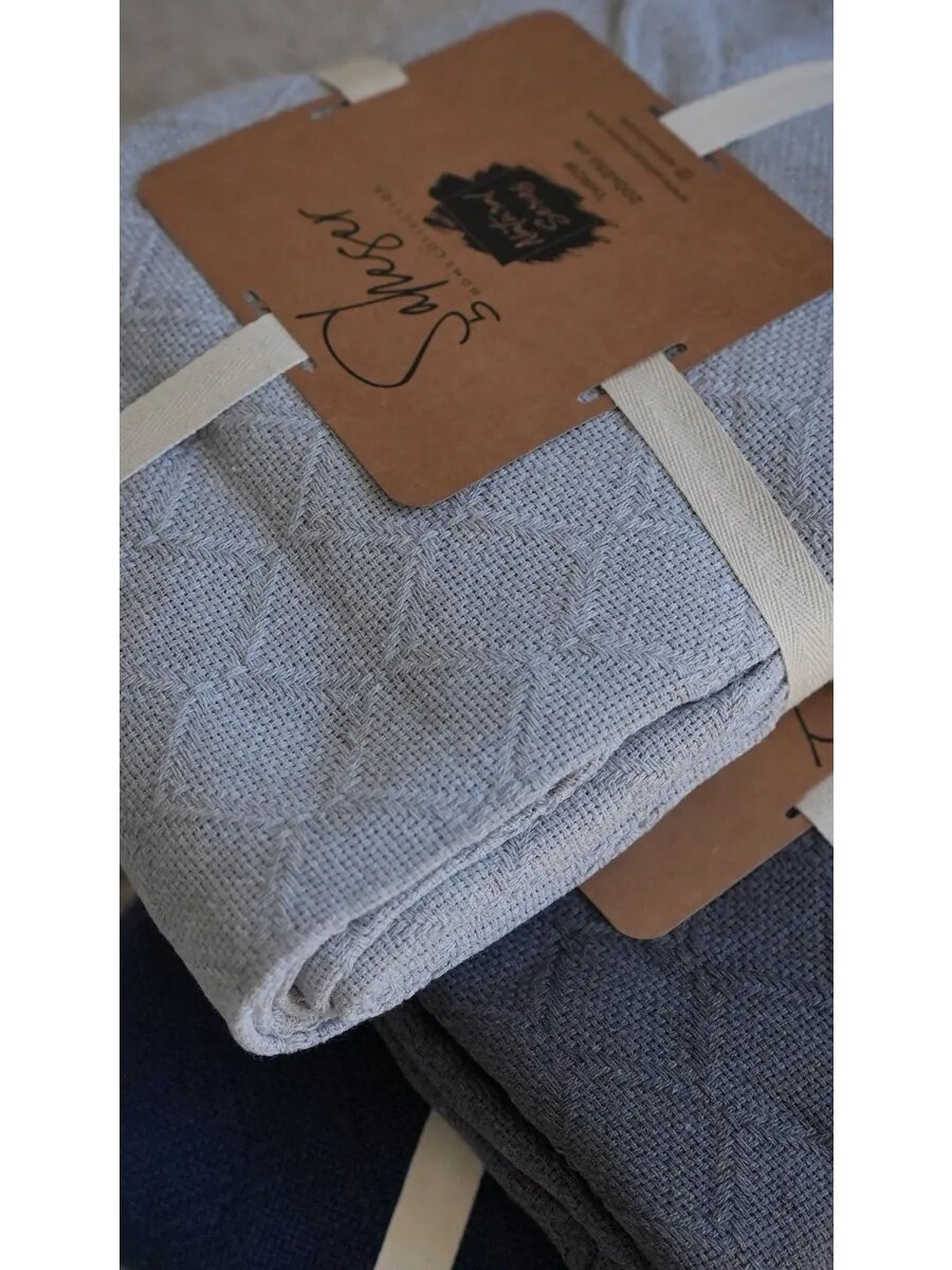 Покрывало Saheser, хлопок 100%, евро, светло-серое, с бахромой