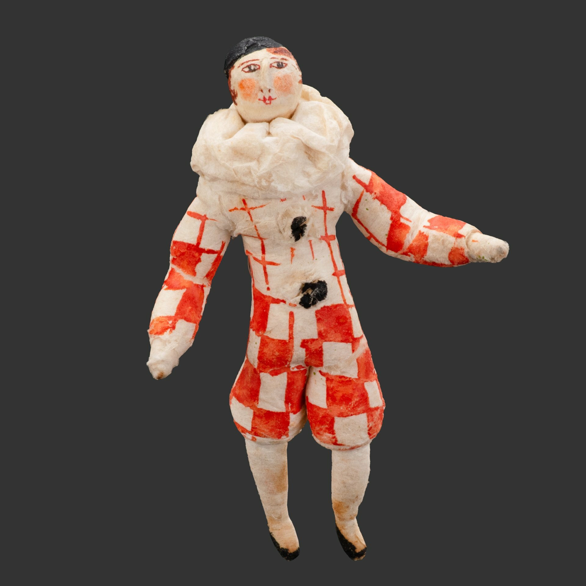 Елочная игрушка "Арлекин", вата, роспись, бумага, СССР, 1937-1960 гг.