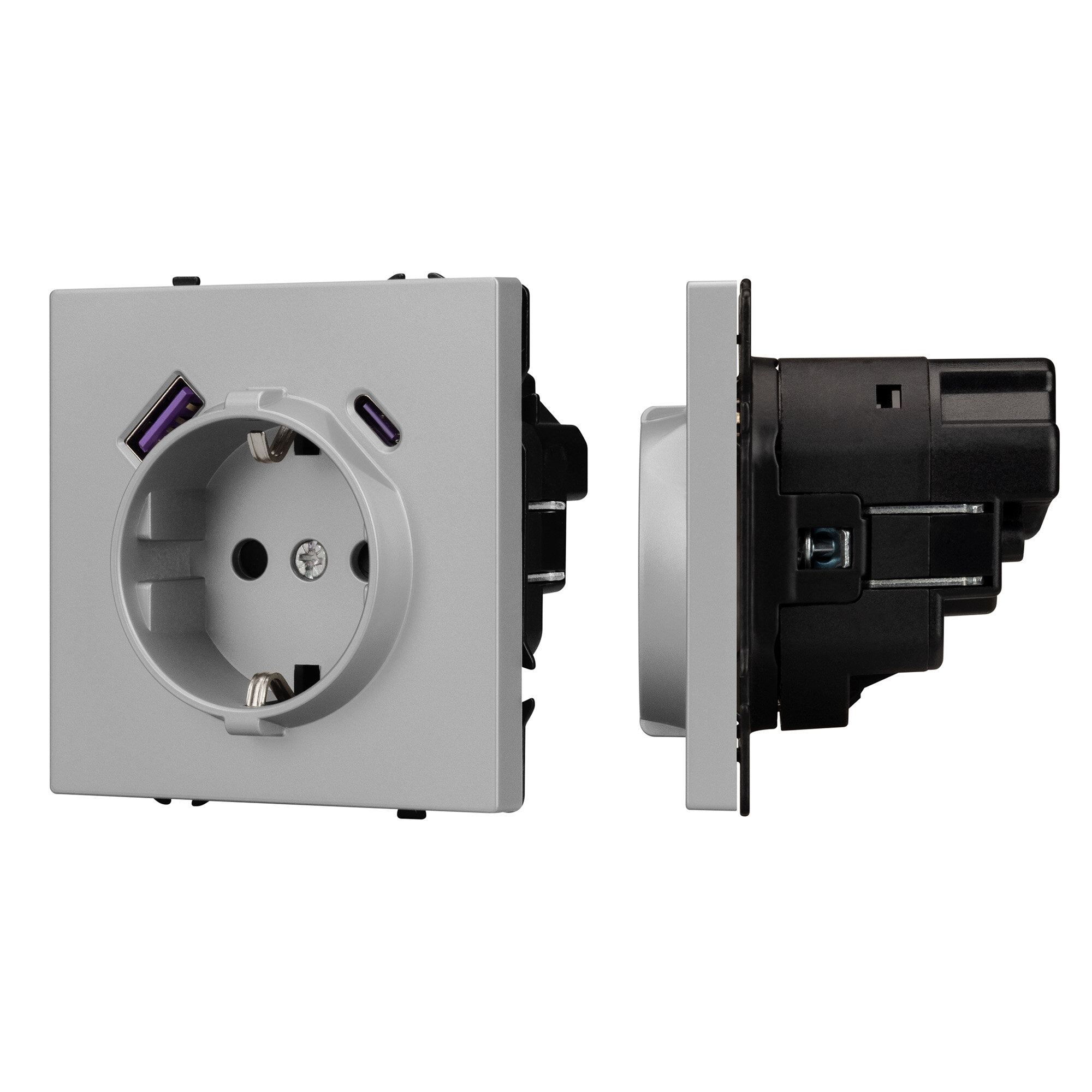 Механизм розетки с USB зарядкой SCT-NOBE-MUAC-SFPL-IS (230V, 16A) (Arlight, Никель) 059445