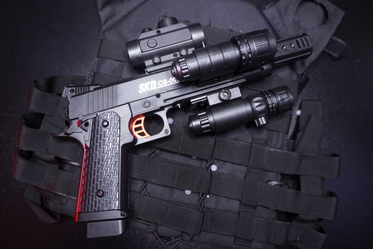 Гидробольный Орбиз Пистолет Colt 1911 SKD - автоматический, Орибиган стреляет водяными мягкими гелевыми пулями, черный