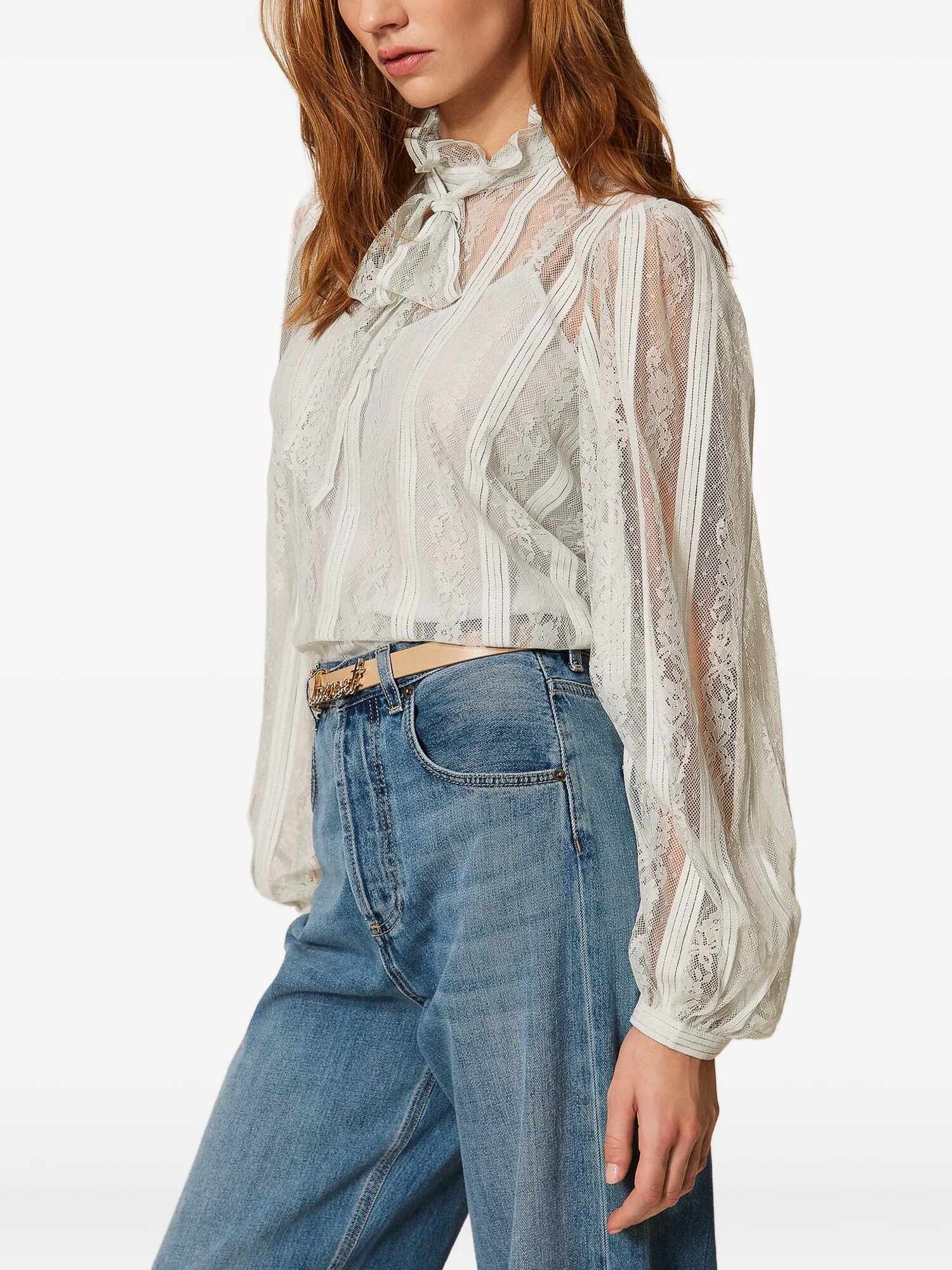 Блуза Twinset Milano Striped lace bow blouse, размер 46 — фото 1