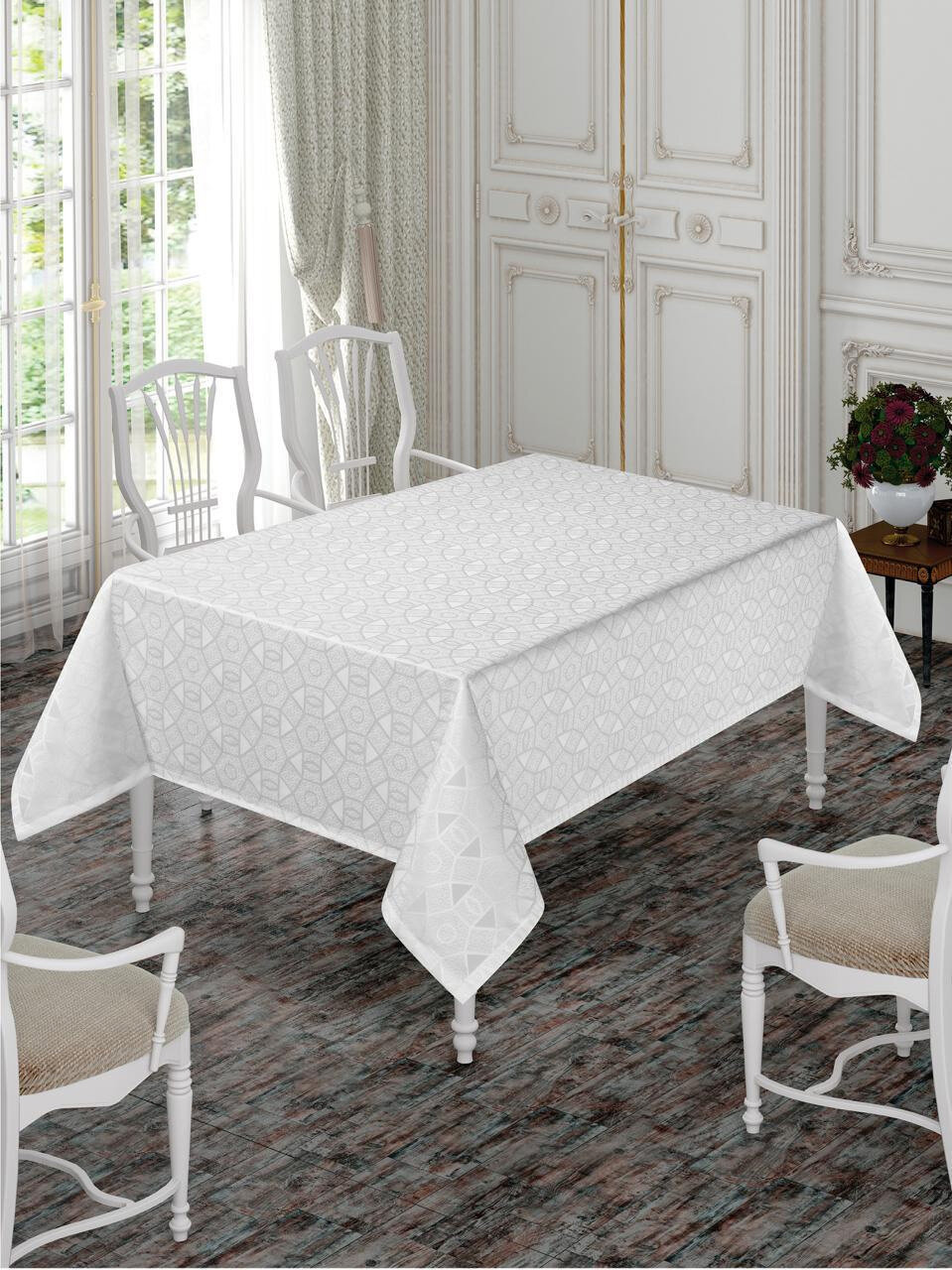 Скатерть броде жаккард 12222 Karanfil белый Doco (белый), Скатерть 160x220