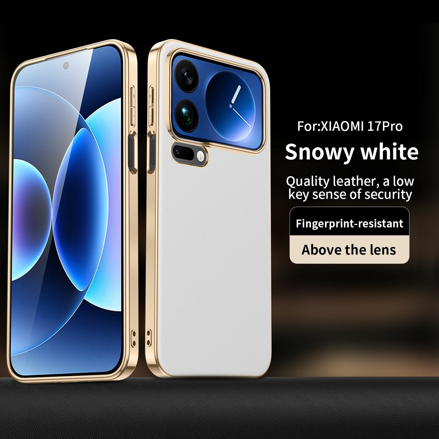 Чехол для Xiaomi 17 Pro / Сяоми 17 Про/ Ксиаоми 17 Про Кожаный корпус + рамка с золотым гальваническим покрытием антиударный чехол