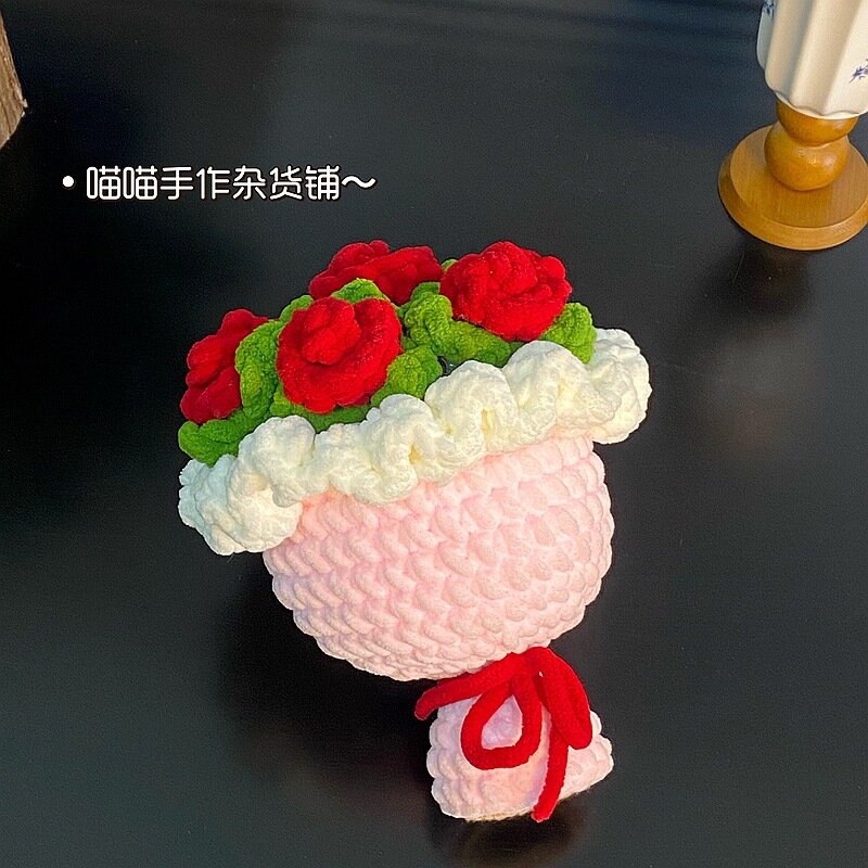 Ручная работа DIY вязаная ледяная полоска, готовый букет роз, материалы для вязания крючком, подарок на фестиваль Qixi
