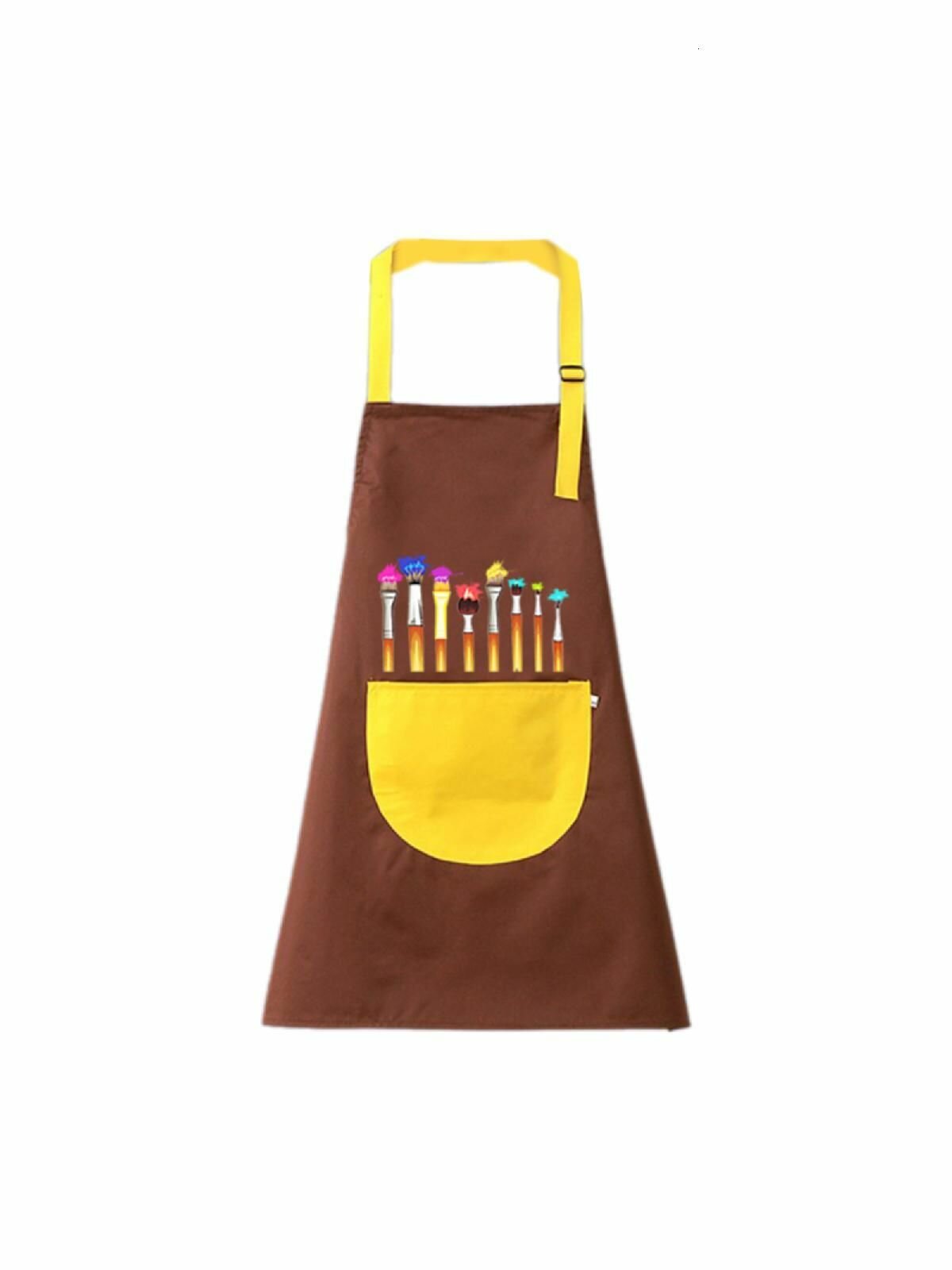 Детский фартук для творчества, Кофейно - желтая краска b - маленький