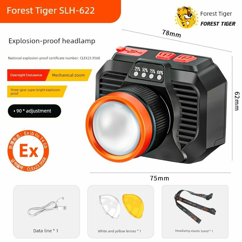 Лампа-головная Forest Tiger 622 с сертификатом взрывобезопасности, водонепроницаемая для подземных шахт