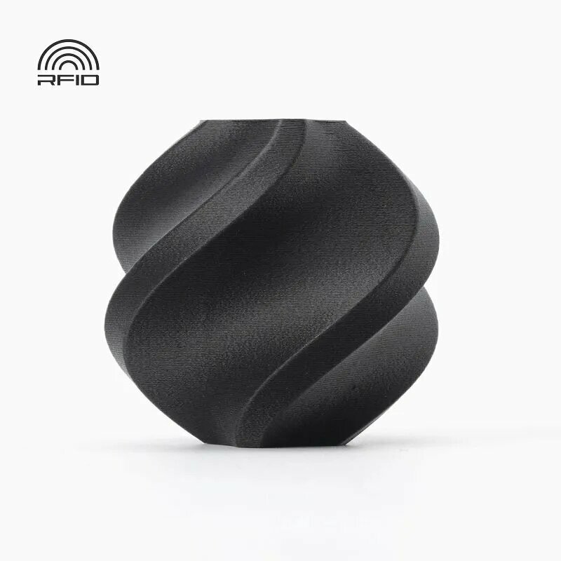Bambu Lab PETG-CF: Углепластиковый филамент для 3D-печати, глянцевый со скрытыми линиями, с RFID, Black 31100 (в комплекте с катушкой)