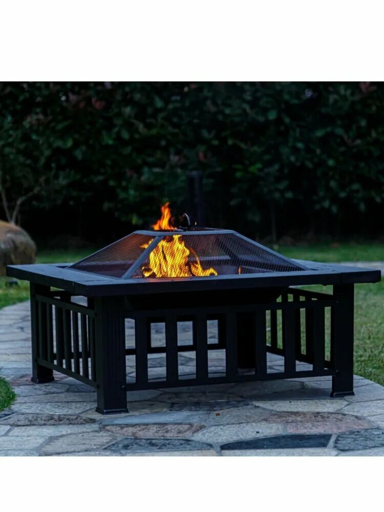 32-дюймовая квадратная металлическая печь-кострище для кемпинга на 5-8 человек, обогрева на открытом воздухе, костра и пикника