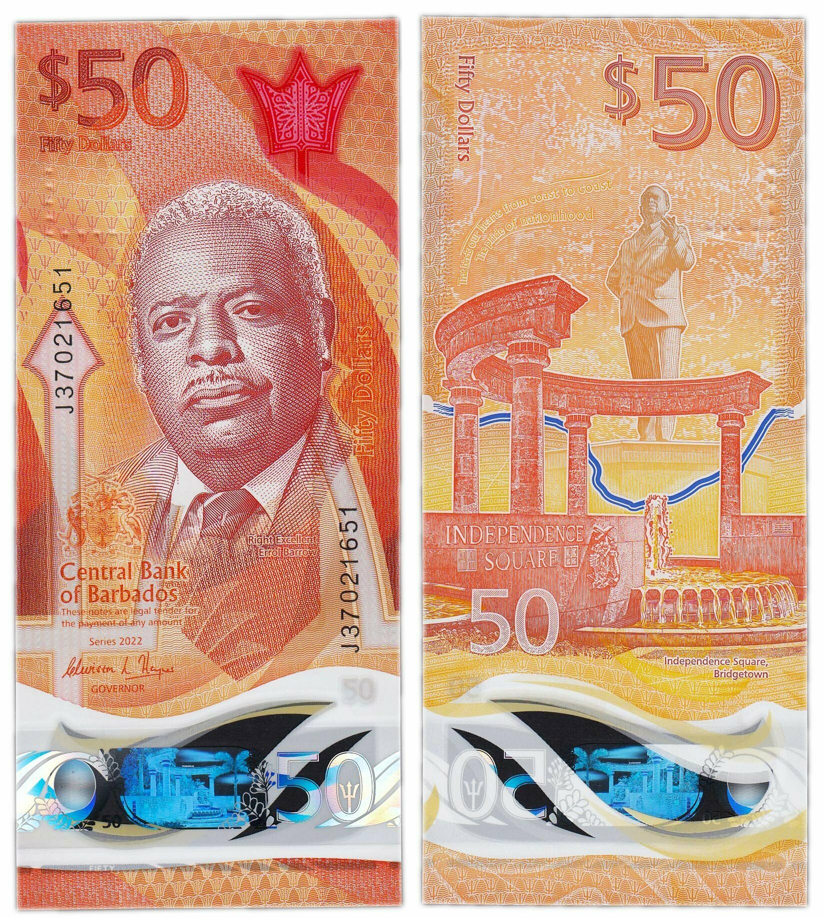 Барбадос 50 долларов 2022 Pick 84 пластик