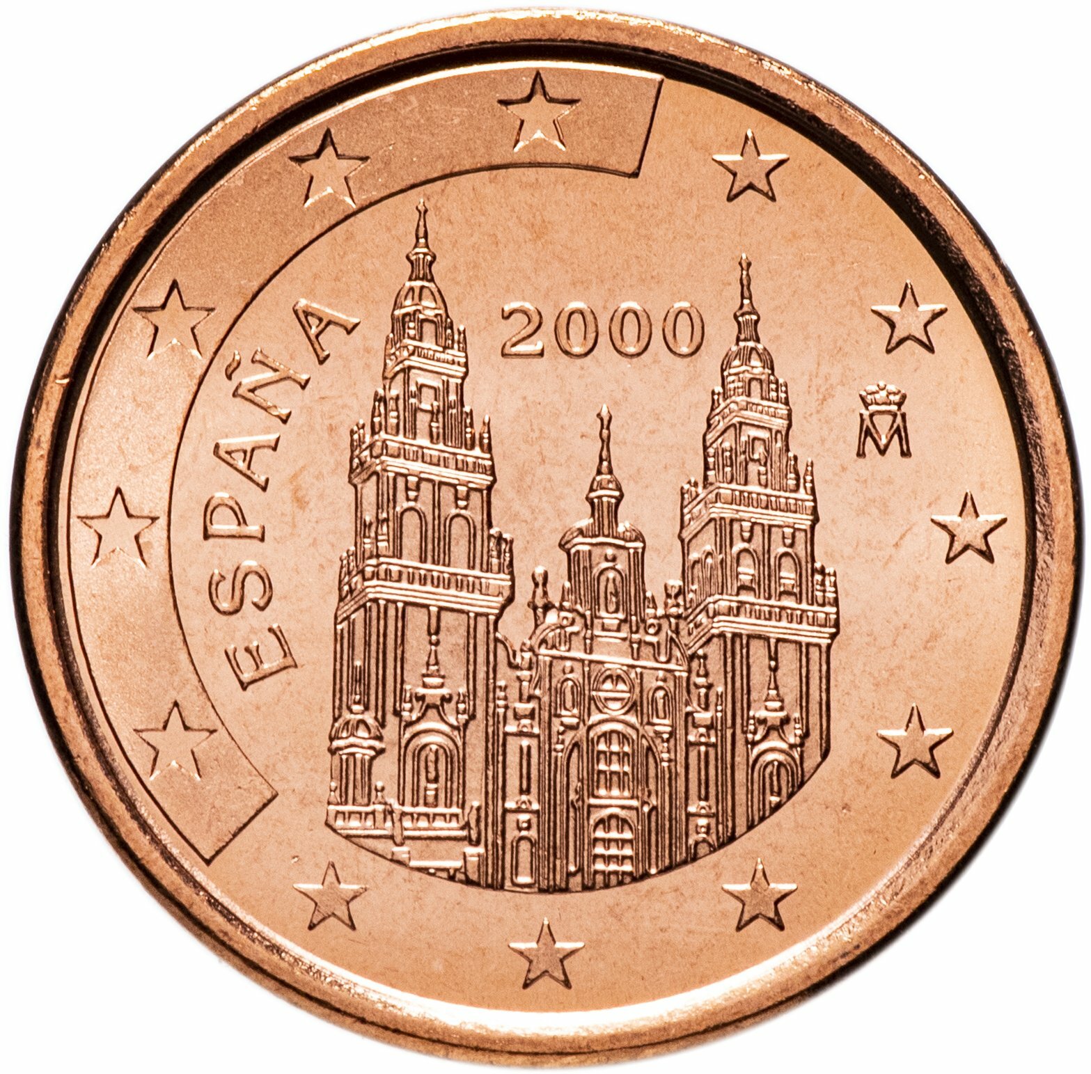 Испания 5 евроцентов cents 2000, Сталь, в сохранности UNC