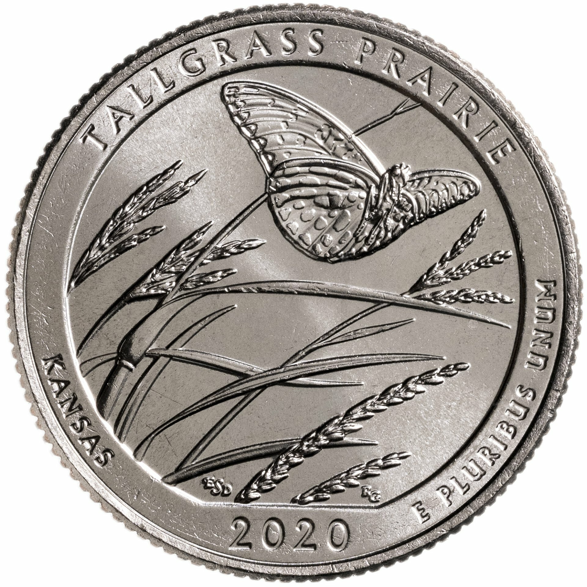 США 1/4 доллара 25 центов, квотер 2020 D — "Национальный заказник Таллграсс Прейри" 55-й парк, Медь, покрытая медно-никелевым сплавом, в сохранности UNC