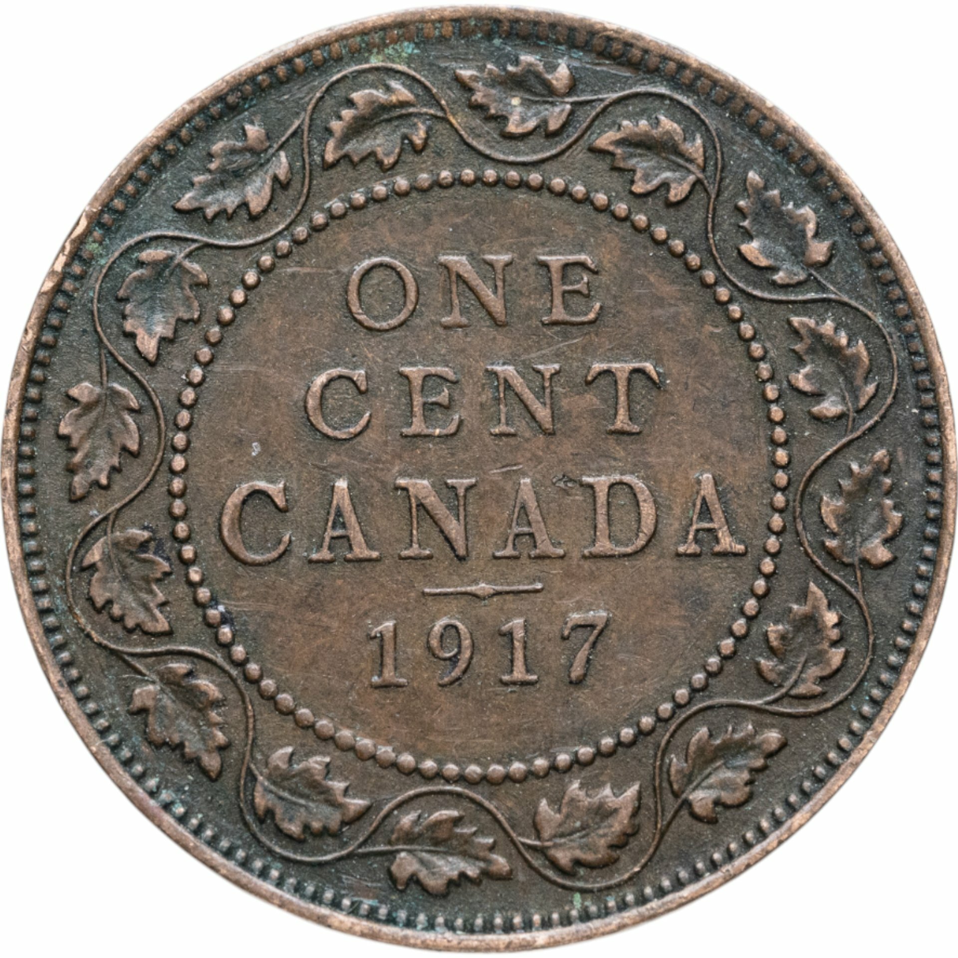 Канада 1 цент cent 1917, Бронза, в сохранности XF