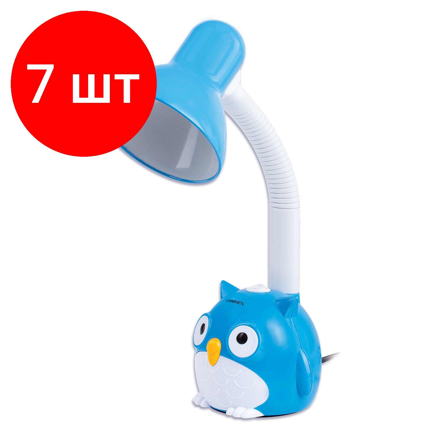 Комплект 7 шт, Светильник настольный SONNEN OU-603, на подставке, цоколь Е27, "Сова", синий, 236674