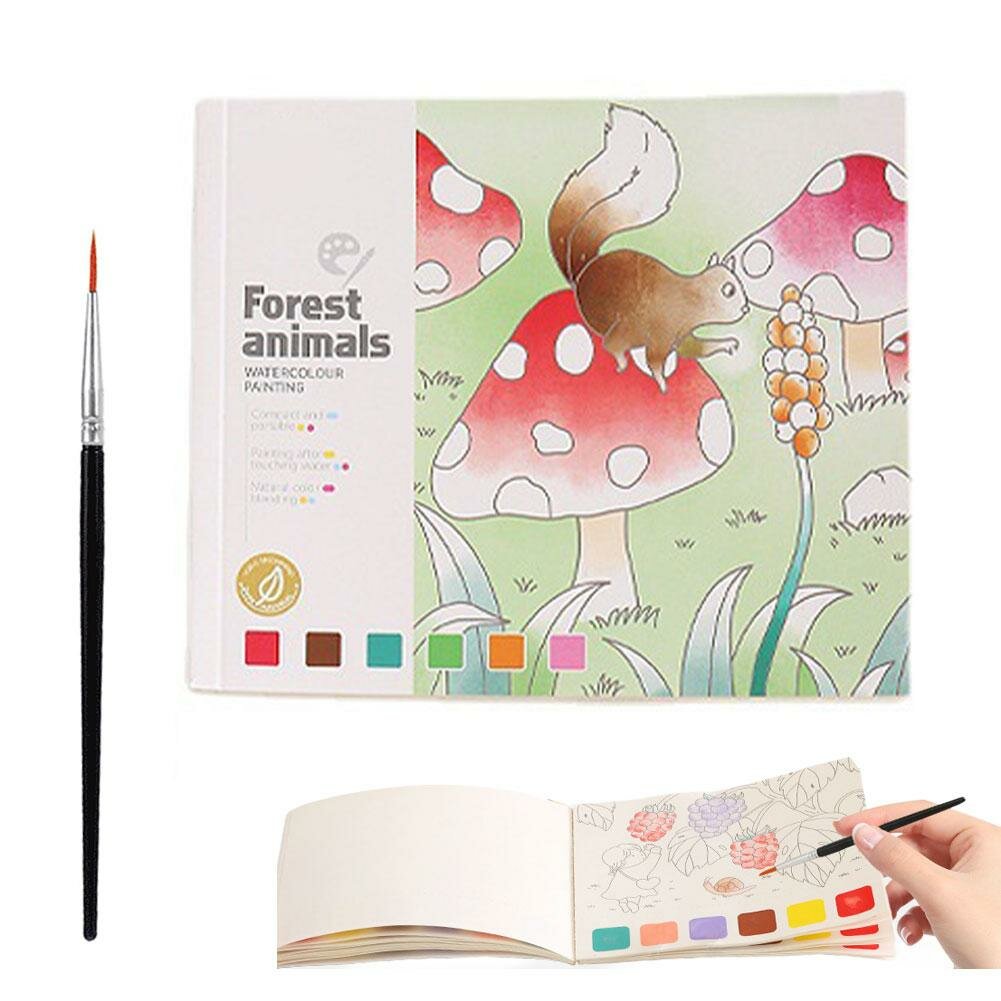 Раскраска для малышей, Детская книга для рисования, в комплекте краски и кисти