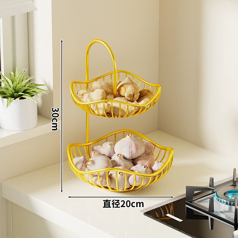 Кухонная корзина для хранения лука, имбиря и чеснока, настольная подставка для овощей, многофункциональная для домашнего использования, двухъярусная система хранения для гостиной.