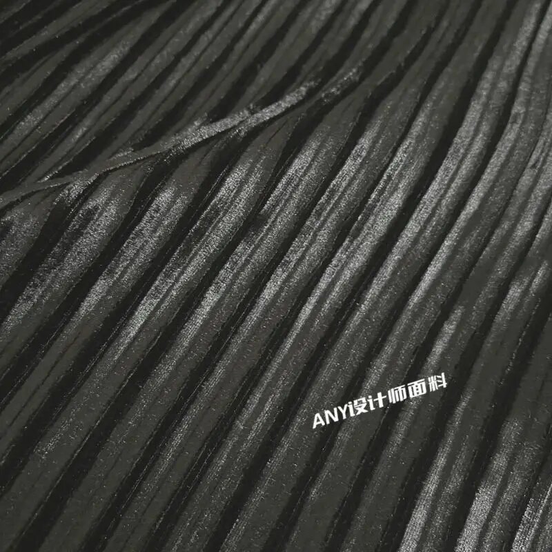 Черный бархатный плиссированный полиэстер 1,5 м Черный, black