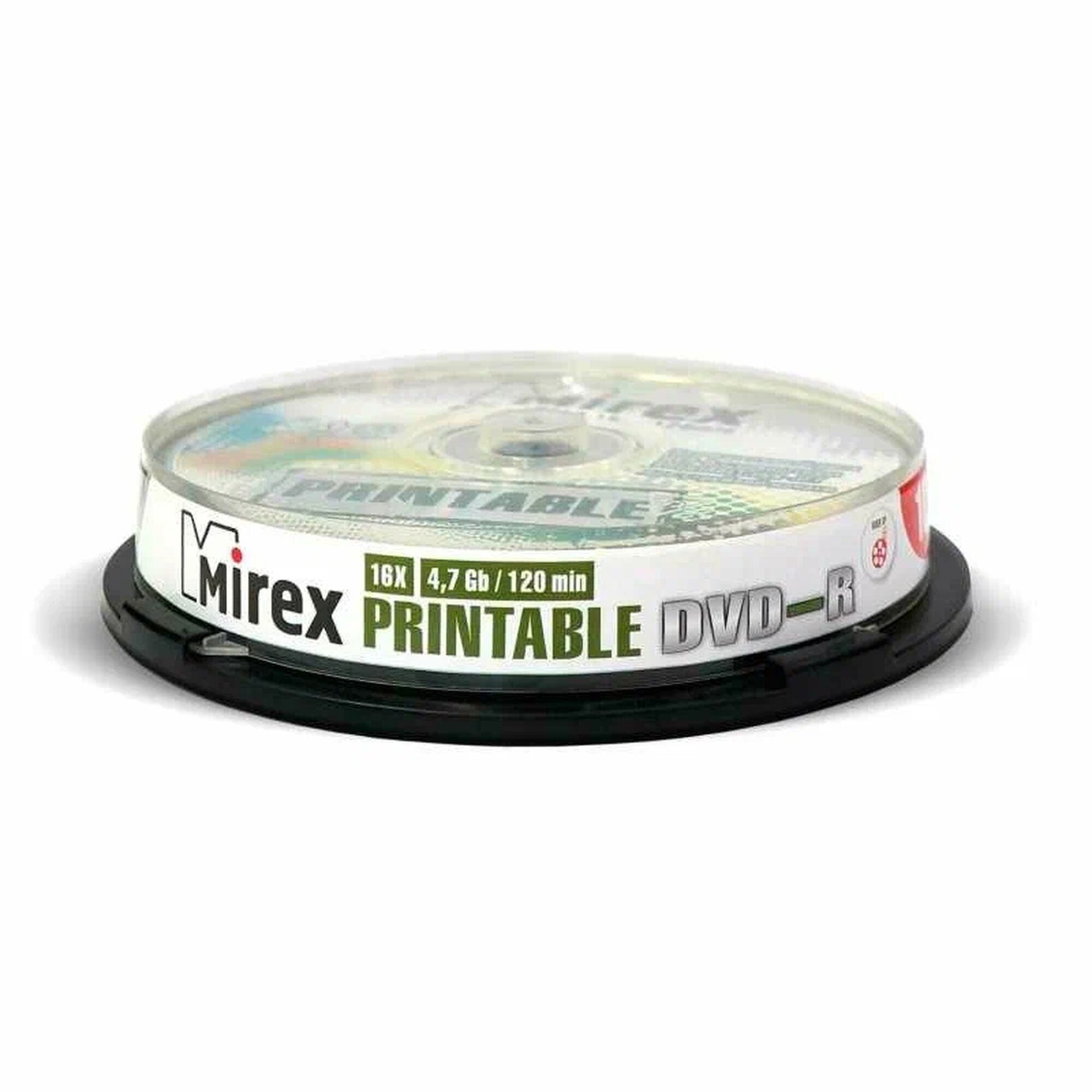 Оптический диск DVD-R 4.7 Гб Mirex 16-ск. с поверхностью для струйной печати в упаковке 10шт.