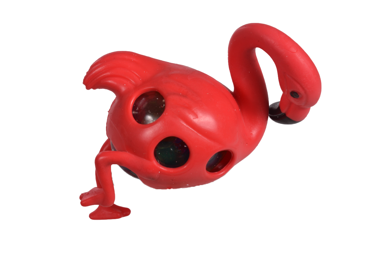 Лизун фламинго 15см, с цветными шариками внутри, красный/прозрачный, мягкий и упругий