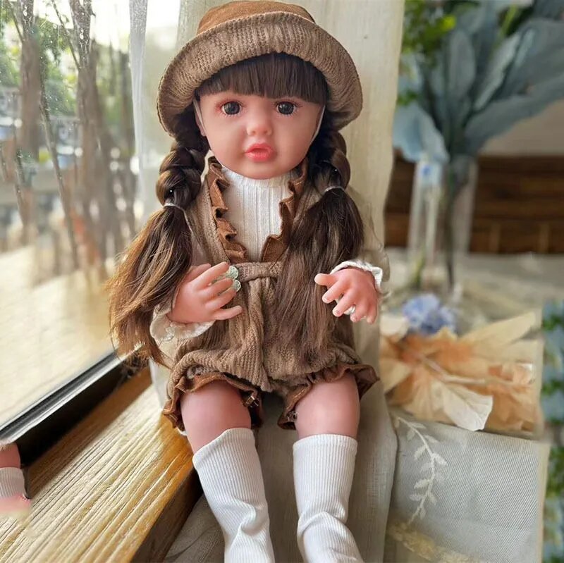 Кукла-младенец 55 см, реалистичная кукла реборн, виниловая кукла в одежде и шляпе, для девочек подростков