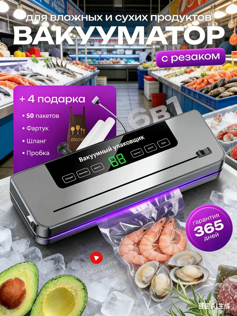 Вакууматор для продуктов с запайкой и пакетами