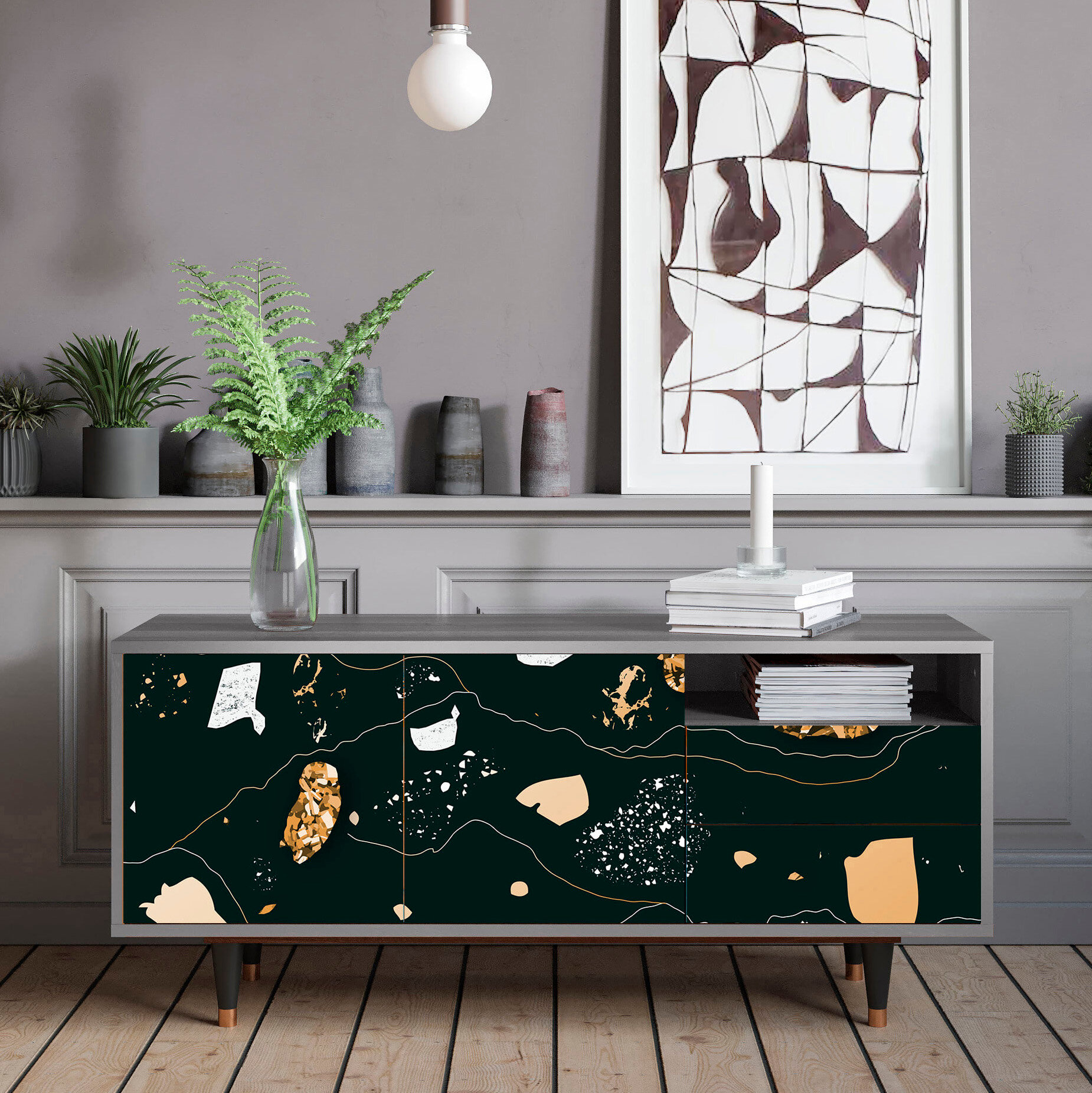 ТВ-Тумба - STORYZ - T7 Space Rocks, Размер - 125 x 56 x 41 см, Цвет корпуса - , Серый