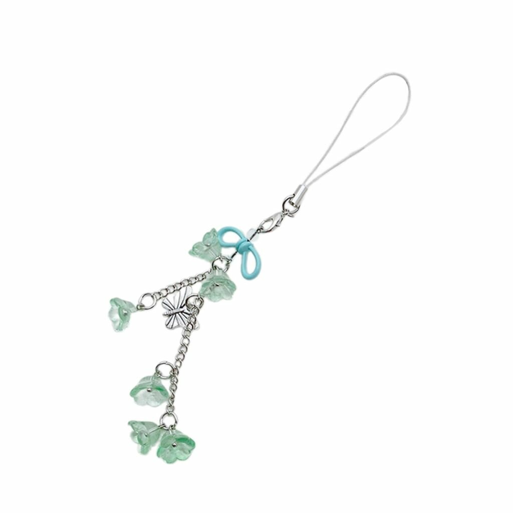 Брелок, Подвеска в виде бабочки с ландышем и кисточкой на цепочке для мобильного телефона-Белый