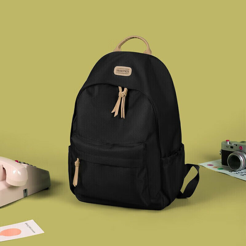 V.NINE Backpack for Middle School Students, Simple Couple Style Backpack for Girls, Fresh Casual Double Shoulder Bag for High School And College Students, Boys' Backpack VD2BV33909J Obsidian Black
