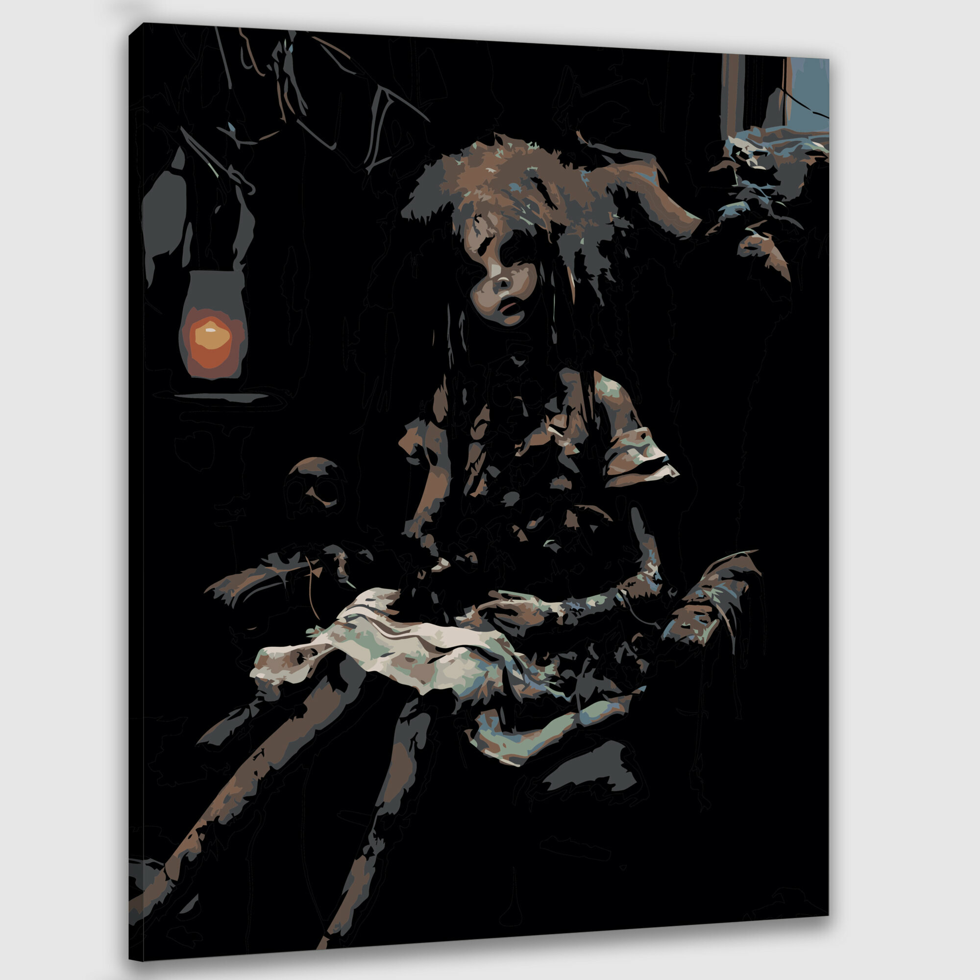 Картина по номерам 40x50 см, мрачная, навязчивая, цифровая картина, фарфоровая кукла, чердак, паутина, пыльная мебель