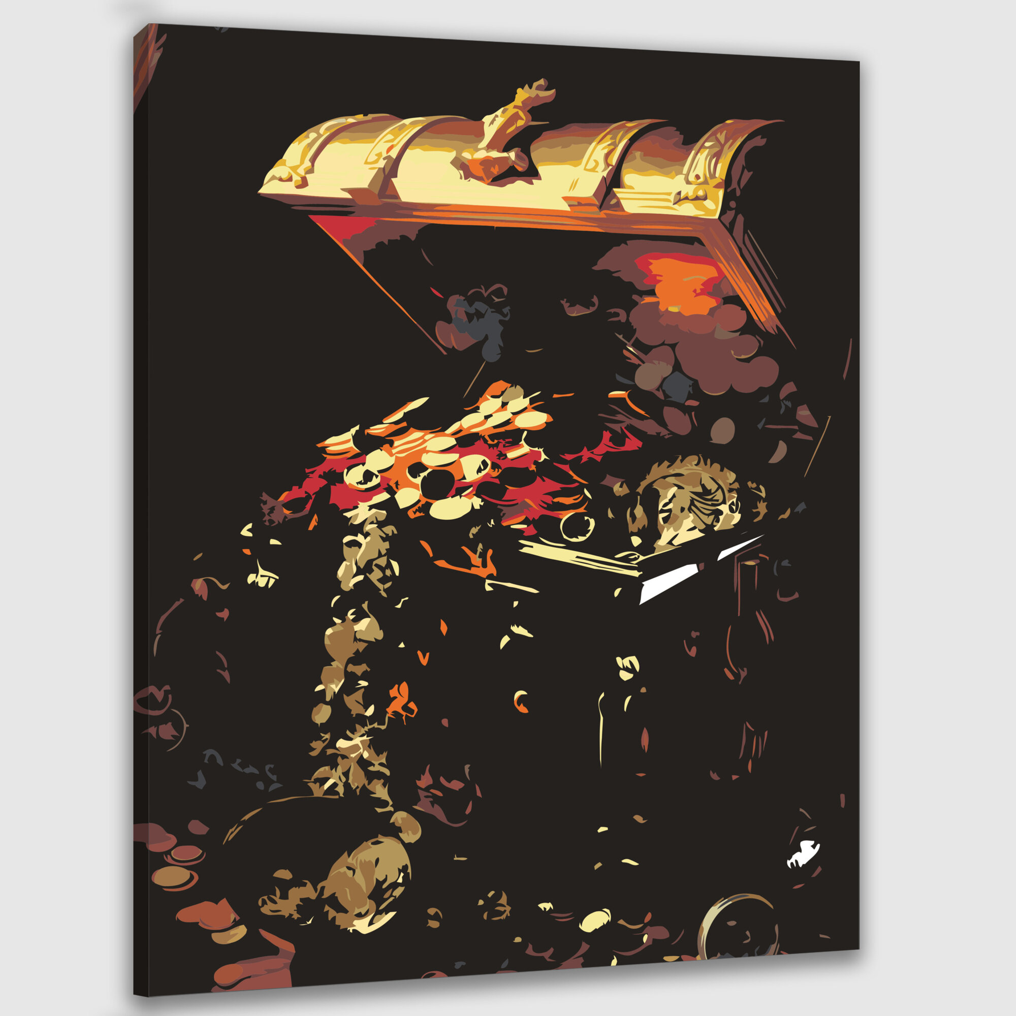 Картина по номерам 40x50 см, картина, масло, сундук, сокровища, драгоценности, золотые монеты, блеск, камни, свет, тени