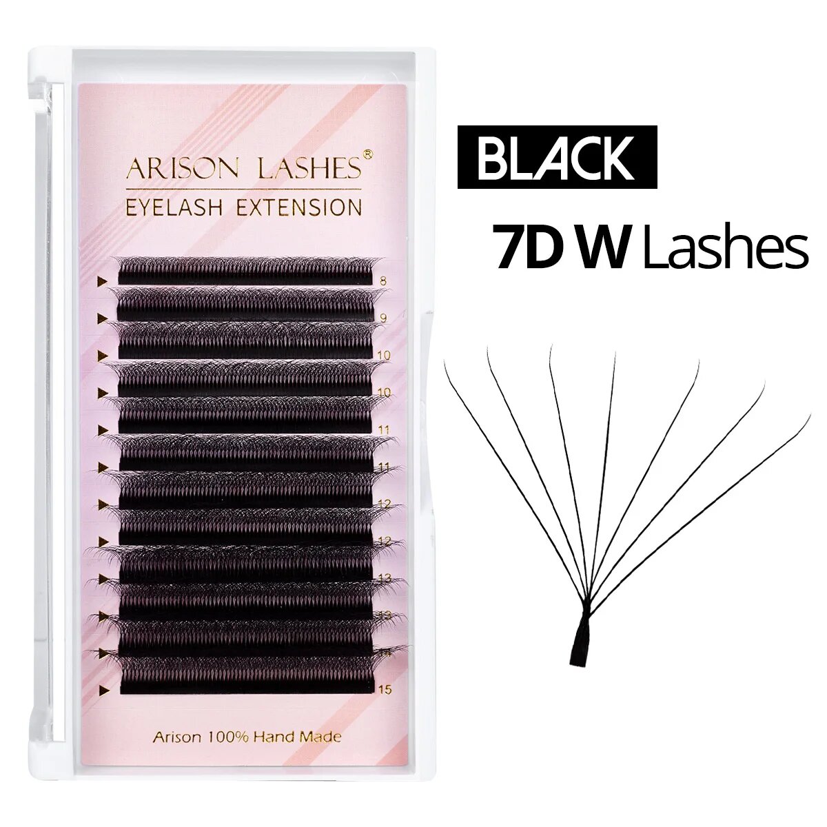 Черные 7D W ресницы Arison Lashes, изгиб D, 8-15mix