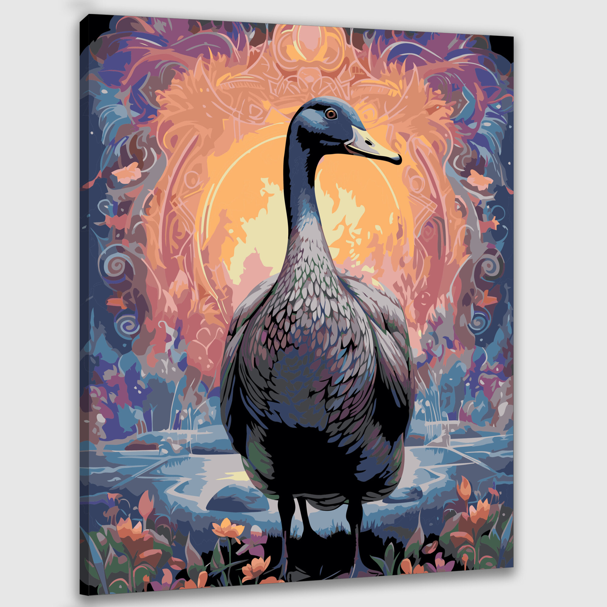 Картина по номерам 40x50 см, гусь, акварель, мистический пейзаж, загадки, тайны, перья, узоры, символы, секреты