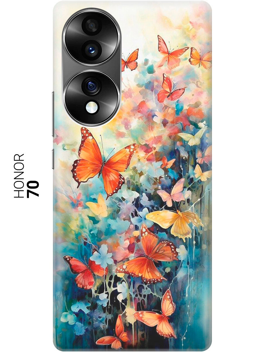 Силиконовый чехол на Honor 70 / Хонор 70 с рисунком "Бабочки акварелью"