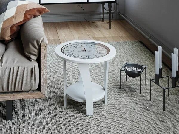 Стол журнальный эстет Белое дерево / Белый жемчуг ширина 50 см ЛДСП для спальни для гостиной с полкой