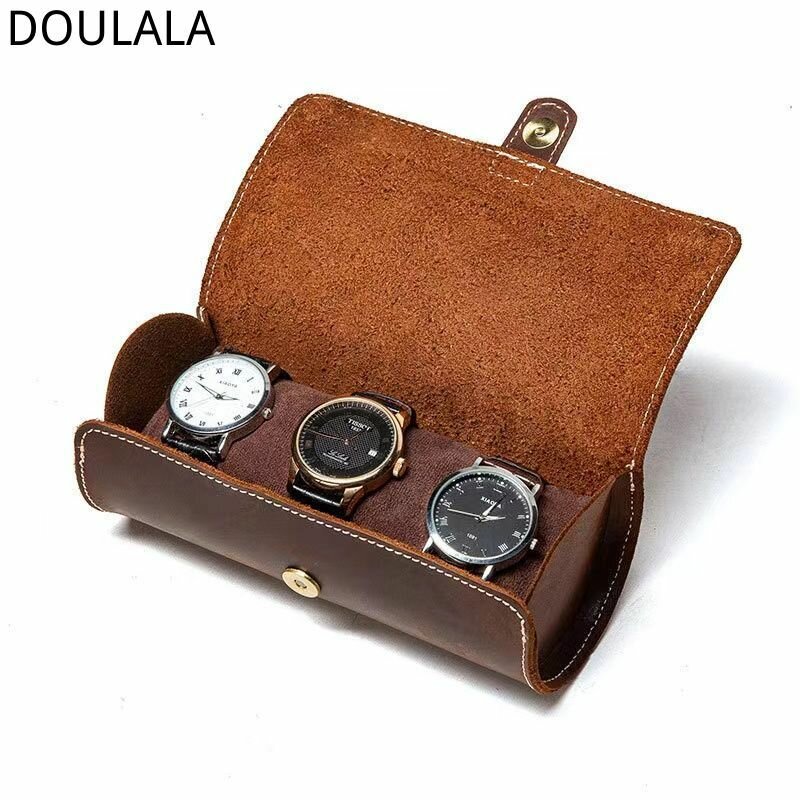 DOULALA Чехол-органайзер Для Часов Из Натуральной Кожи, Классический, Кожаный Футляр Hiram На 3 Часа Для Часов И Браслетов, коричневый