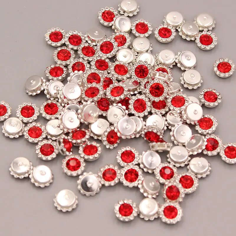 Стразы кабошон Red 11.8mm, серебряный безель, 50шт