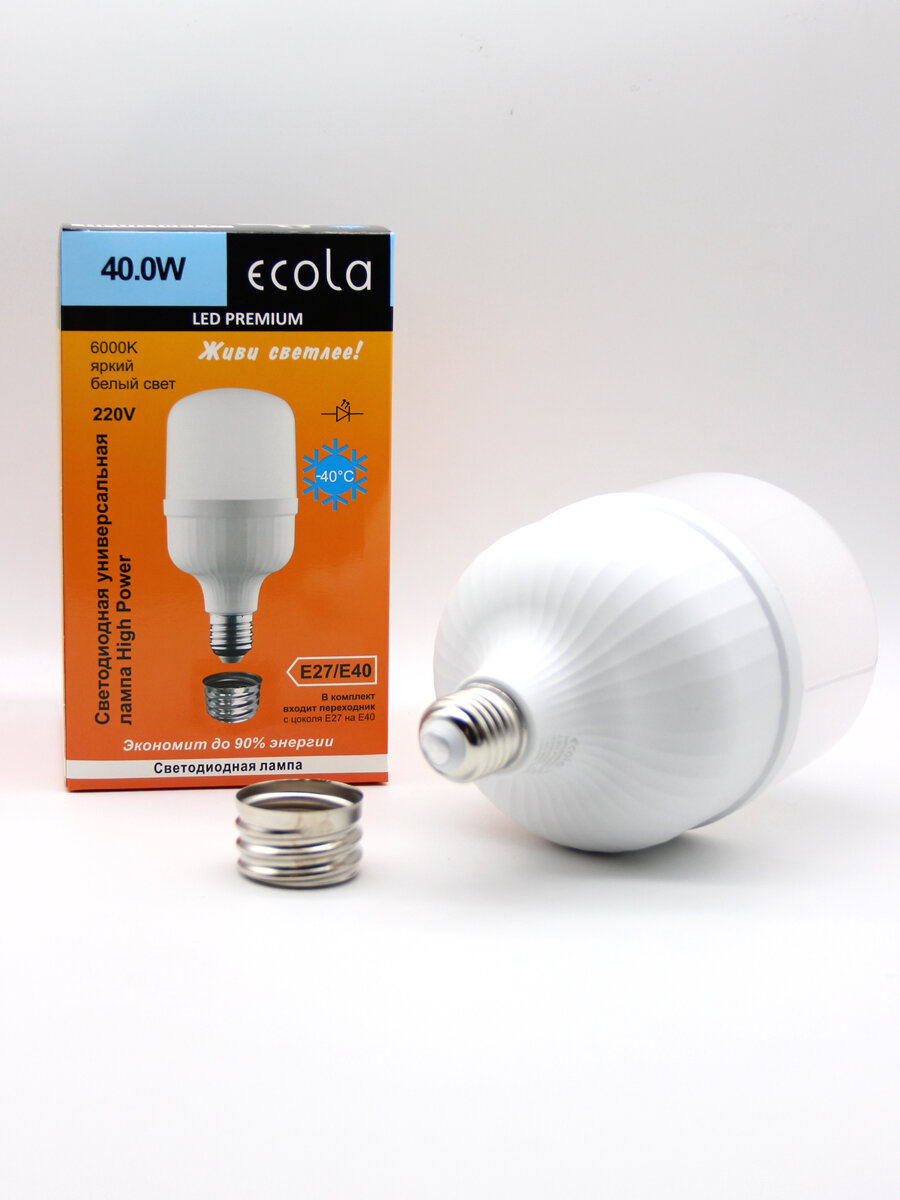 Лампа светодиод. Ecola High Power LED Premium 40W 220V универс. E27/E40 (лампа) 6000K 220х120mm