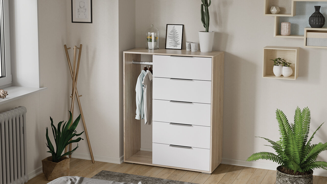 Комод комбинированный Нуар тип 1 Дуб Сонома, Белый Ясень