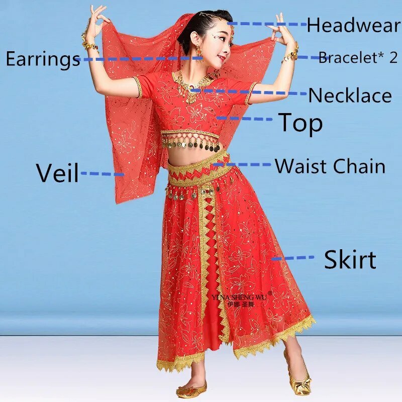 Детский костюм для танца живота YI NA SHENG WU 2/3/5/7/8 шт. XL, Red 8pcs