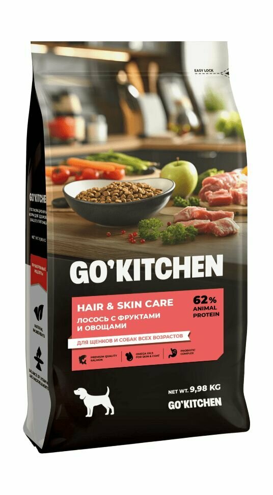 GO! KITCHEN SKIN + COAT CARE Сухой корм для щенков и собак всех возрастов с лососем, фруктами и овощами, 9.98кг